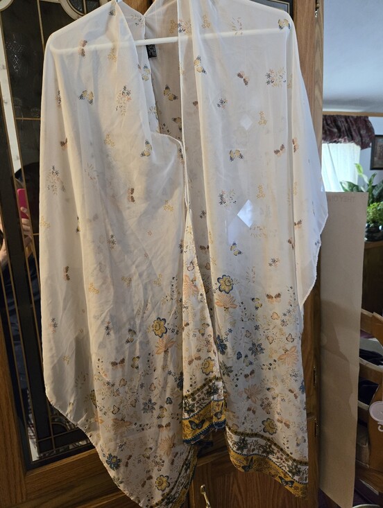 Other | Lightweight Floral Sheer Kimono Coverup In White And Yellow ...